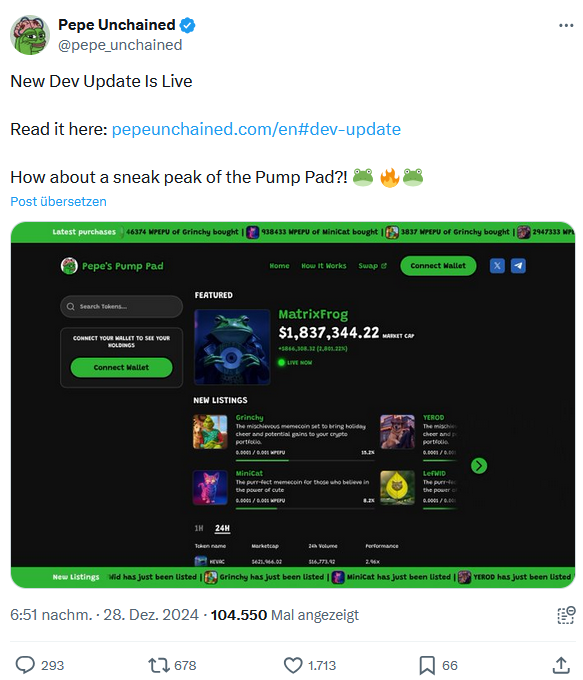 Pepe Unchained ($PEPU) kündigt Pump Pad Update an – Das führende Meme ...